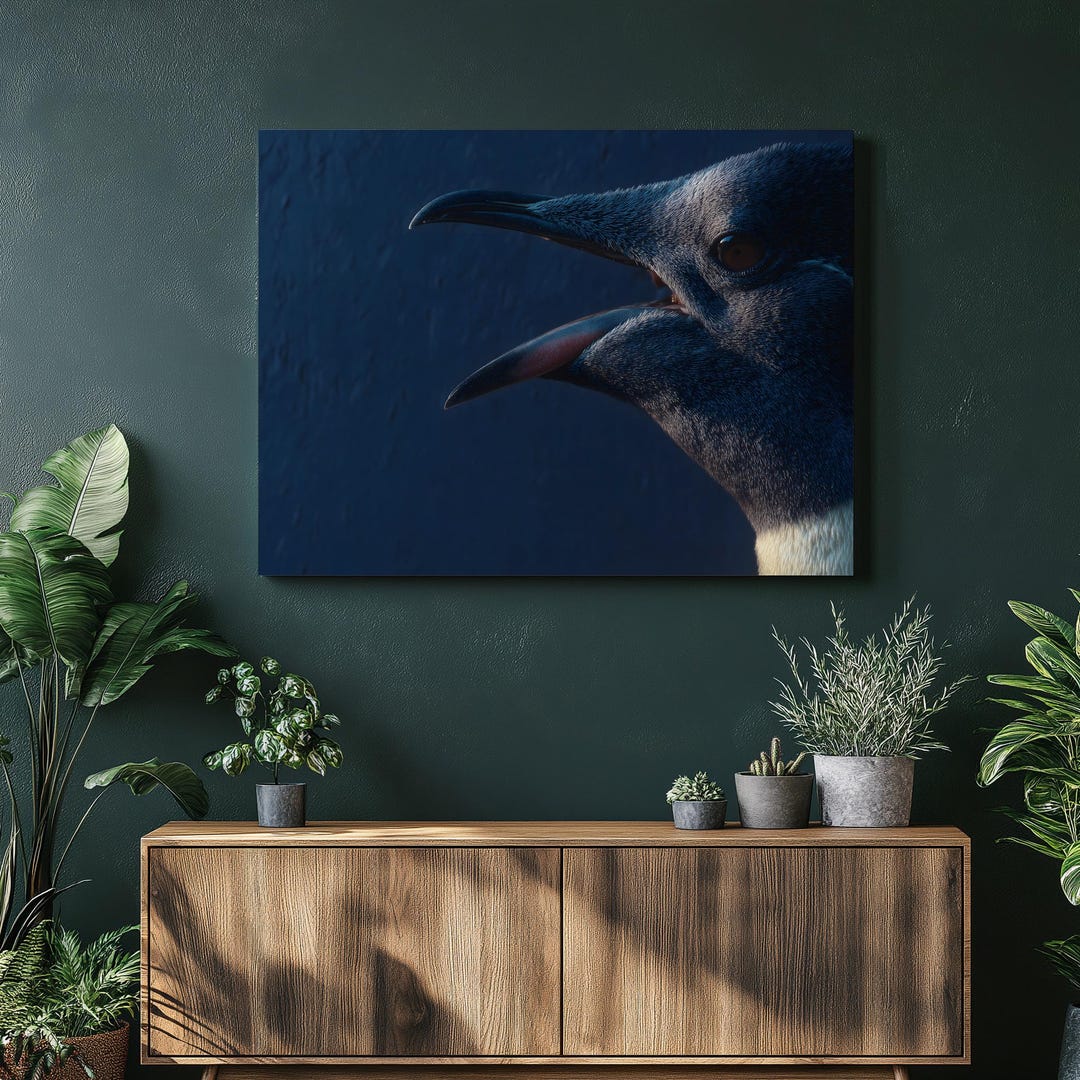 Dramatic Penguin Canvas Wall Art – Modern Wildlife Print for Coastal ...