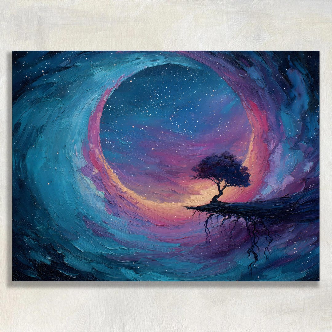 Cosmic Tree Canvas Wall Art – Colorful Surreal Galaxy Night Sky Print ...
