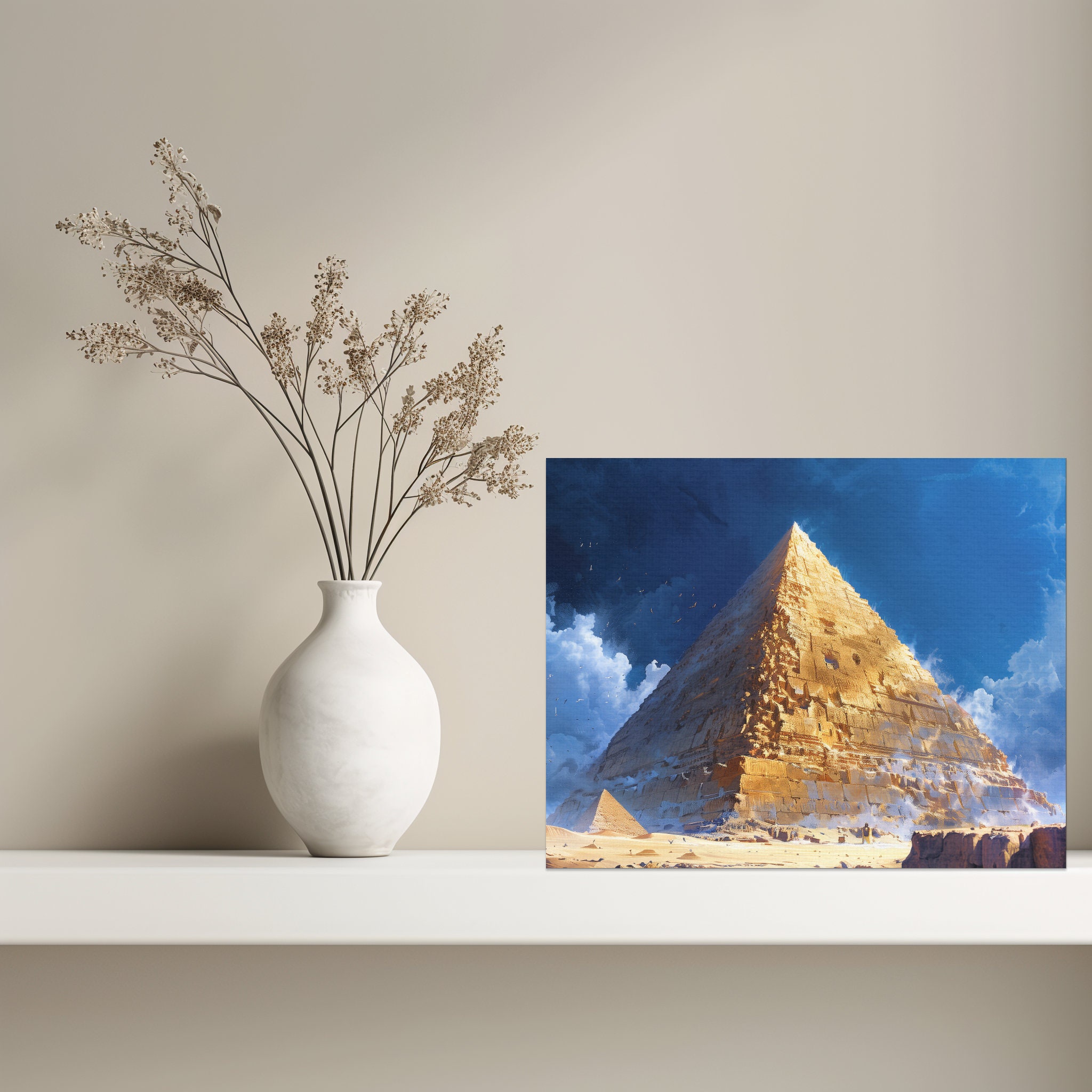 Egyptian Canvas Wall Art, Pyramids of Giza Painting, Hieroglyphs Print ...