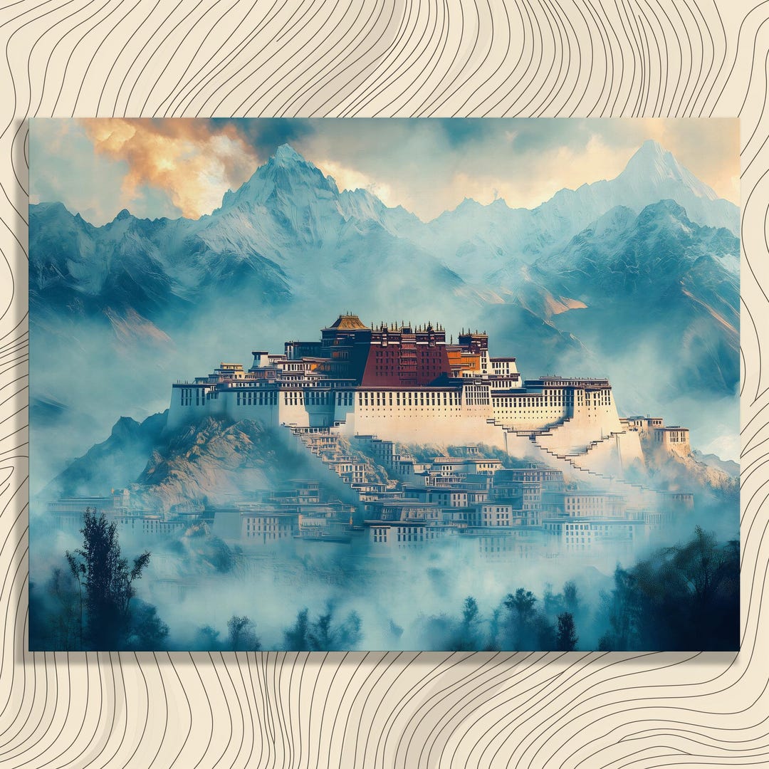 Potala Palace Tibet Canvas Wall Art - Ethereal Himalayan Mountain ...