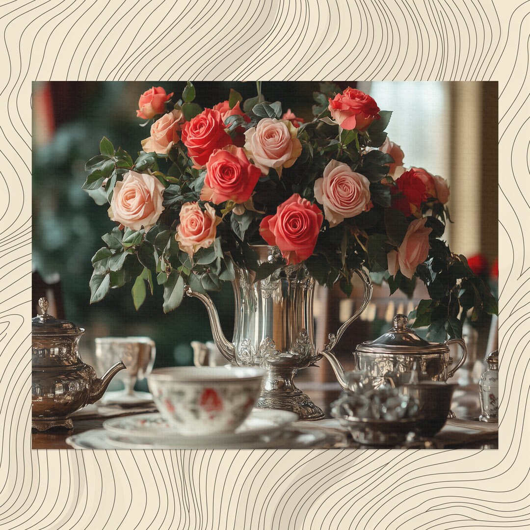 Luxurious Tea Set Canvas Wall Art, Victorian Room, Silver Tea Set, Fine ...