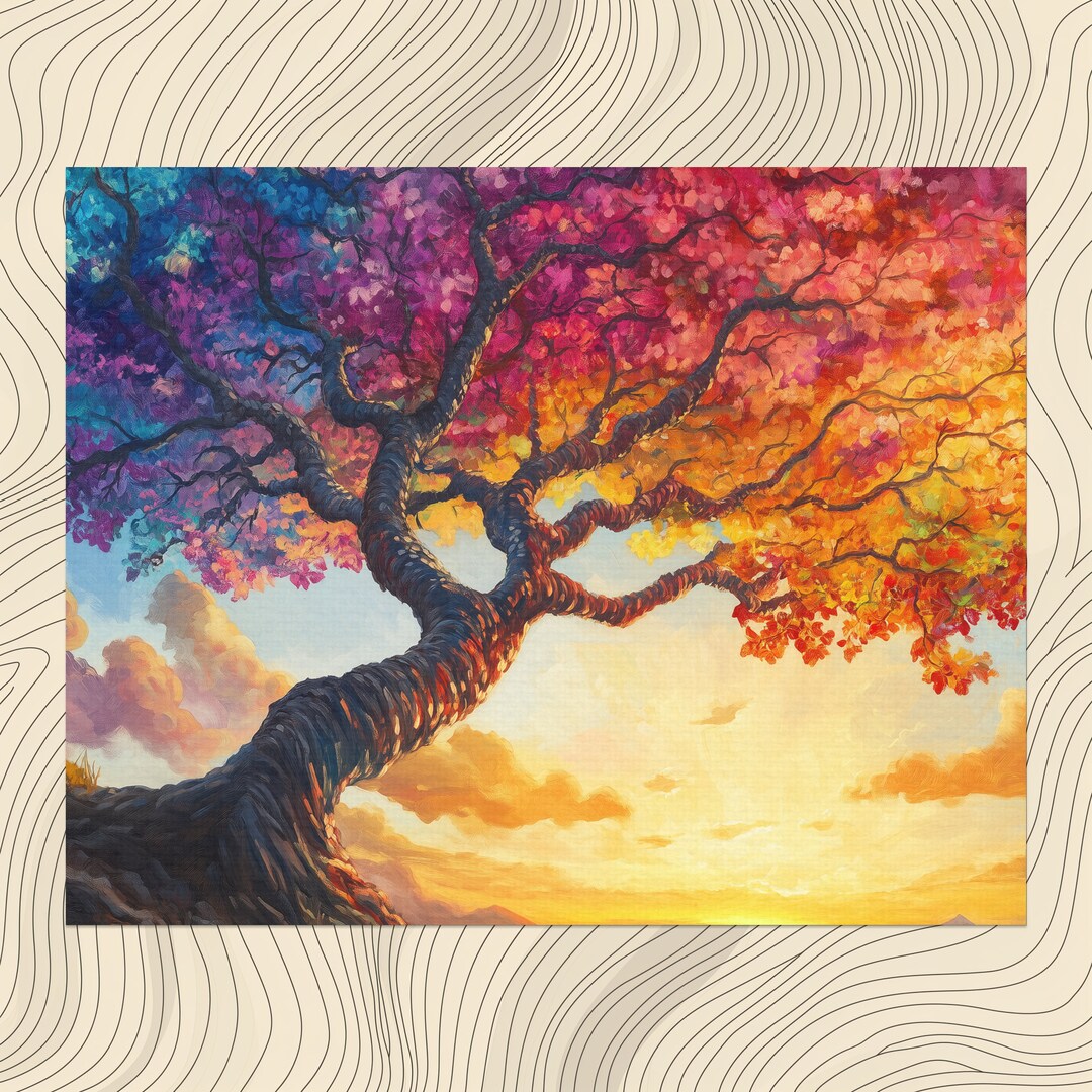 Colorful Tree Canvas Wall Art, Vibrant Artwork Featuring Rainbow Leaves ...