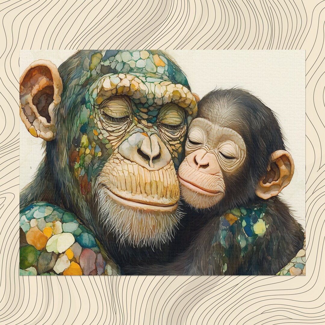 Chimpanzee Canvas Wall Art, Baby Chimpanzee Painting, Mother Child ...