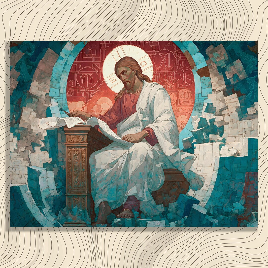 Jesus Christ Canvas Wall Art – Byzantine Scroll Icon Painting With Halo ...