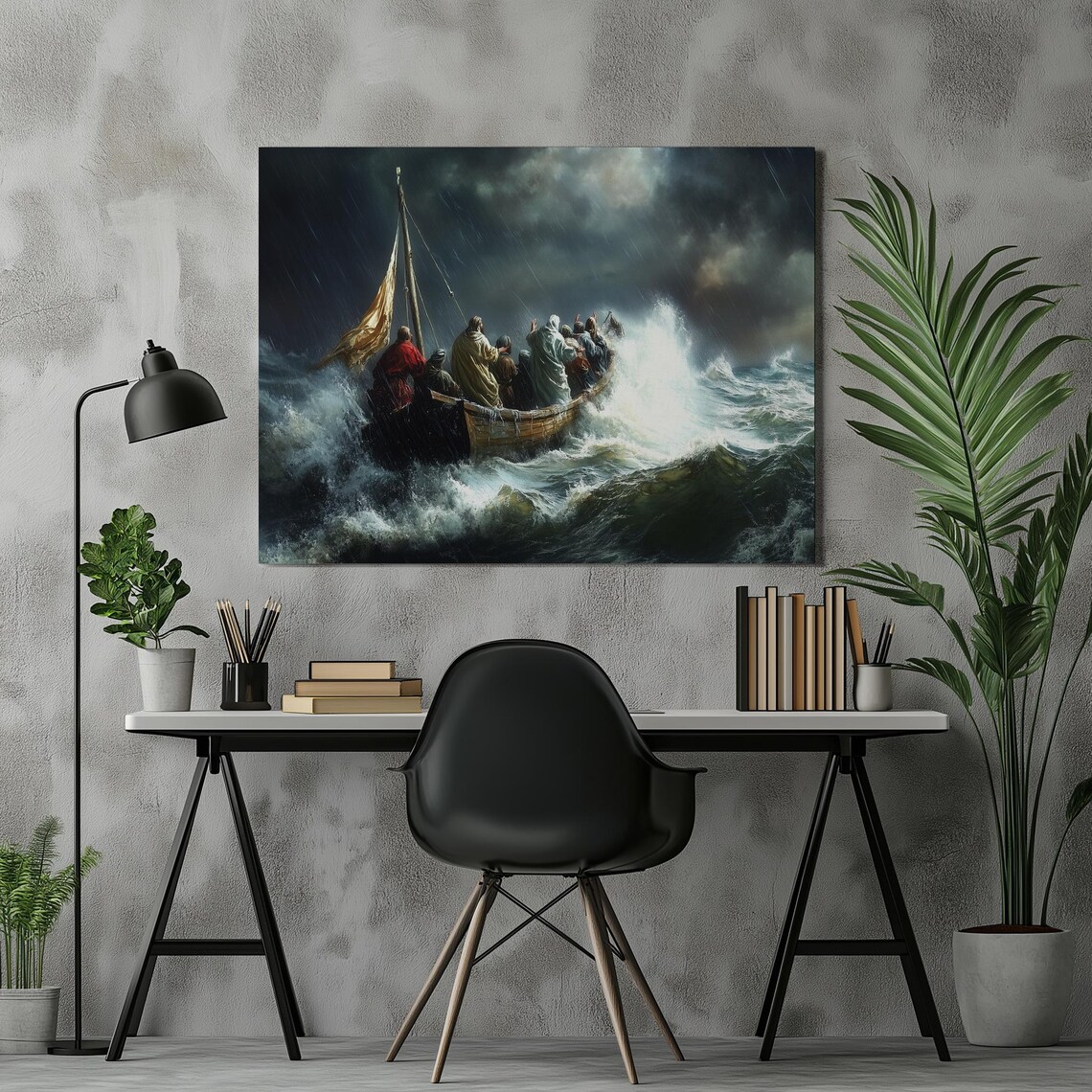 Jesus Calming the Storm Canvas Wall Art, Sea of Galilee Biblical Prints ...