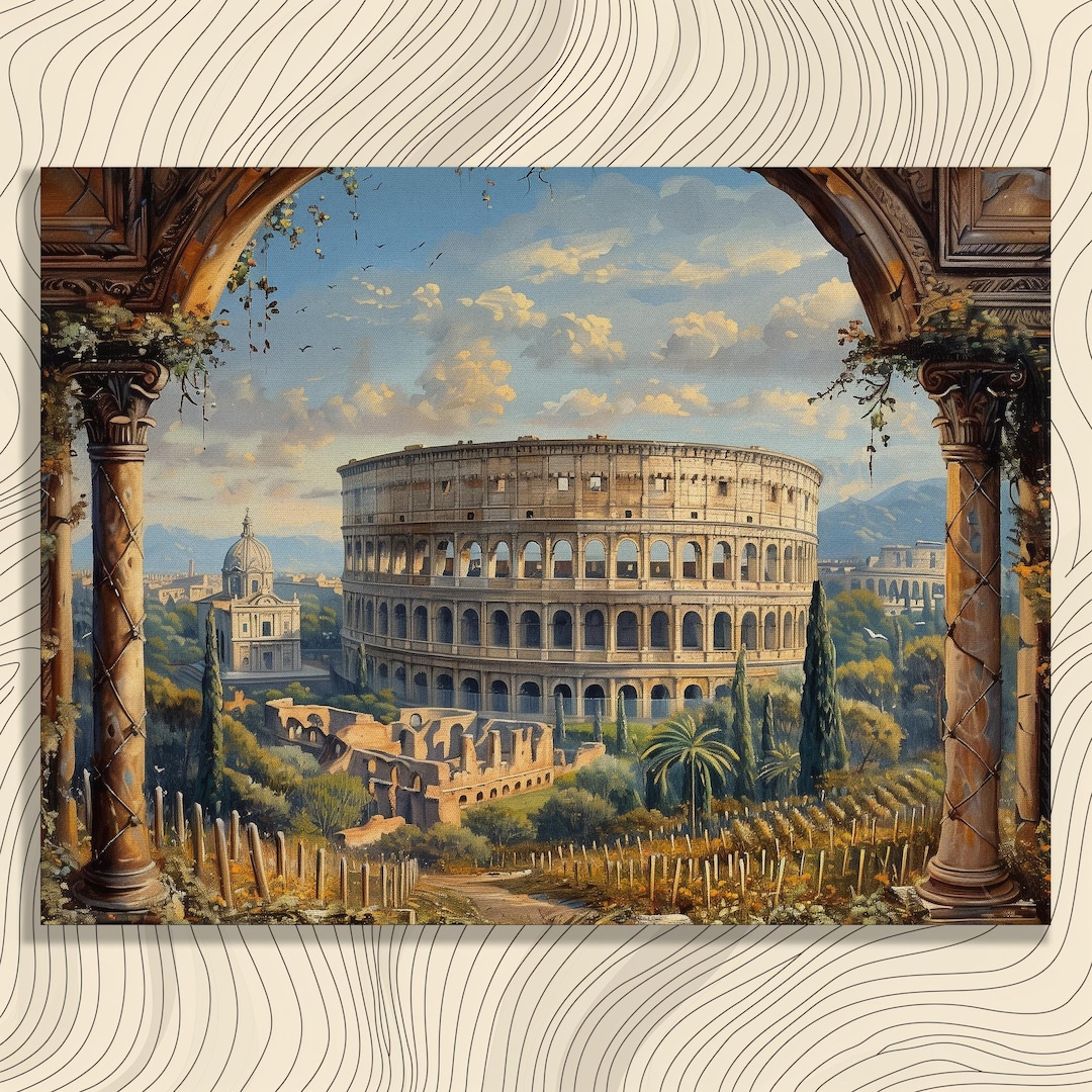 Italy Canvas Wall Art Colosseum Painting, Roman Statues and Ruins Oil ...