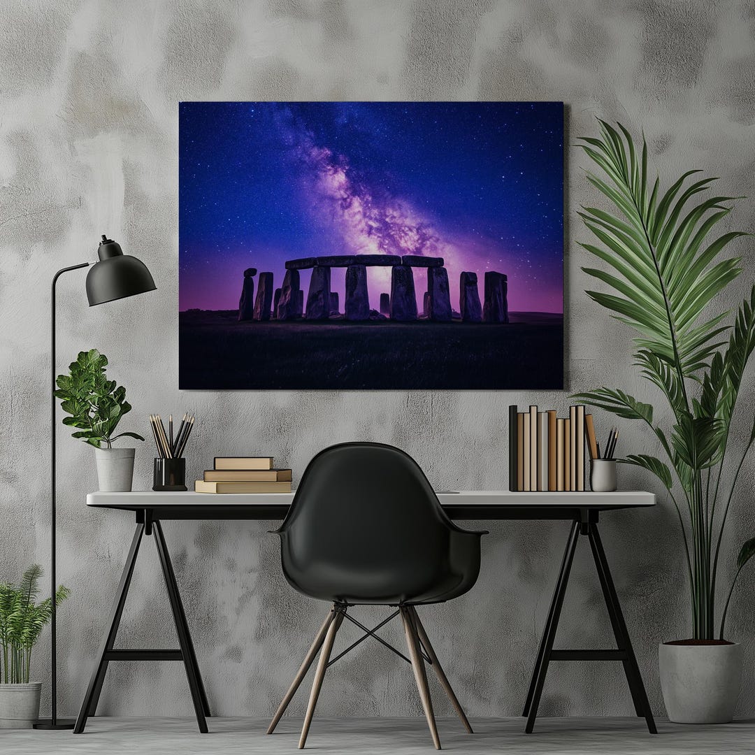 Stonehenge Starry Night Canvas Wall Art, Mystical Celestial Decor ...