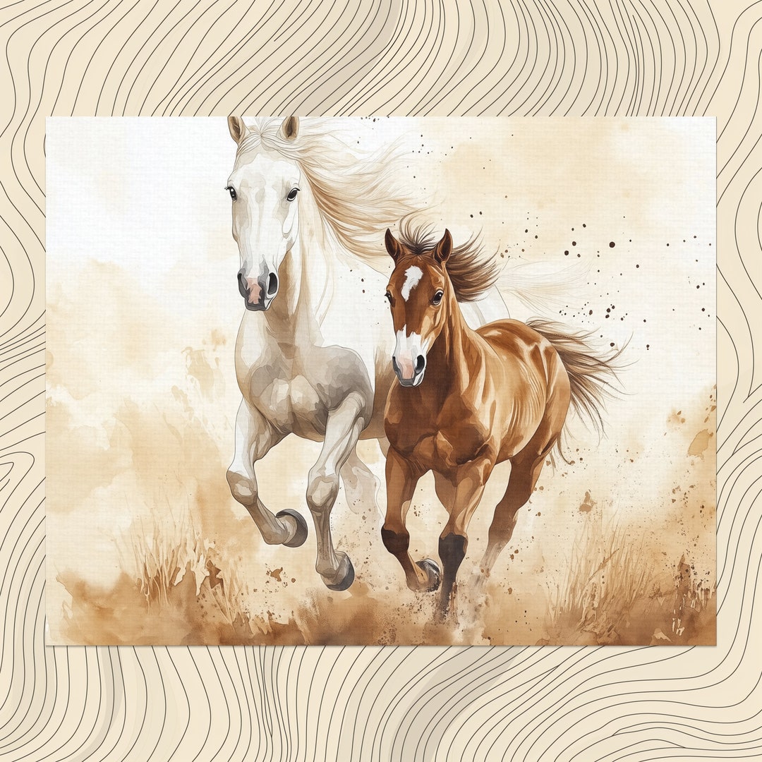 Stunning Horse Canvas Wall Art, Nature Landscape Decor, Mother and Baby ...