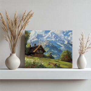 Switzerland Canvas Wall Art, Vibrant Painting of Swiss Alps and ...