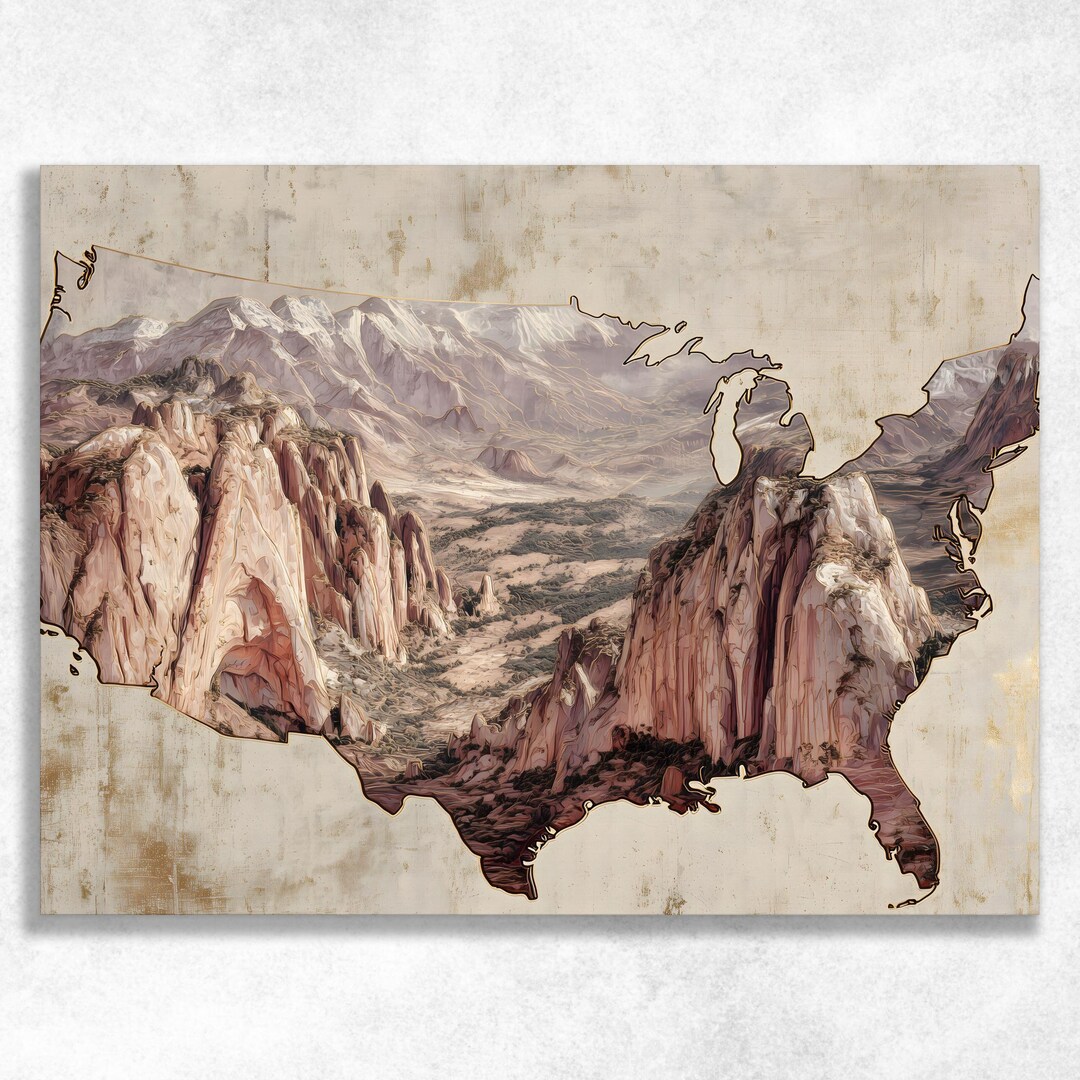 Utah USA Map Canvas Wall Art - Vintage National Park Mountains United ...