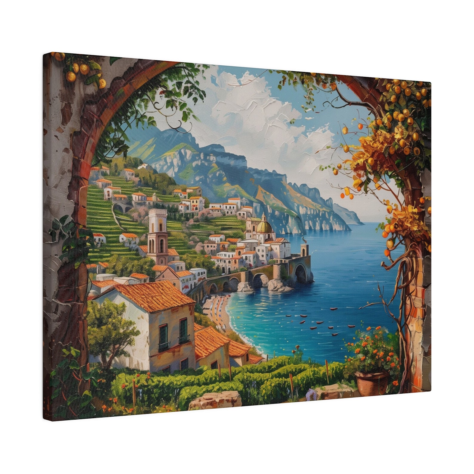 Amalfi Coast Canvas Wall Art, Colorful Seaside Villages Painting Italy ...