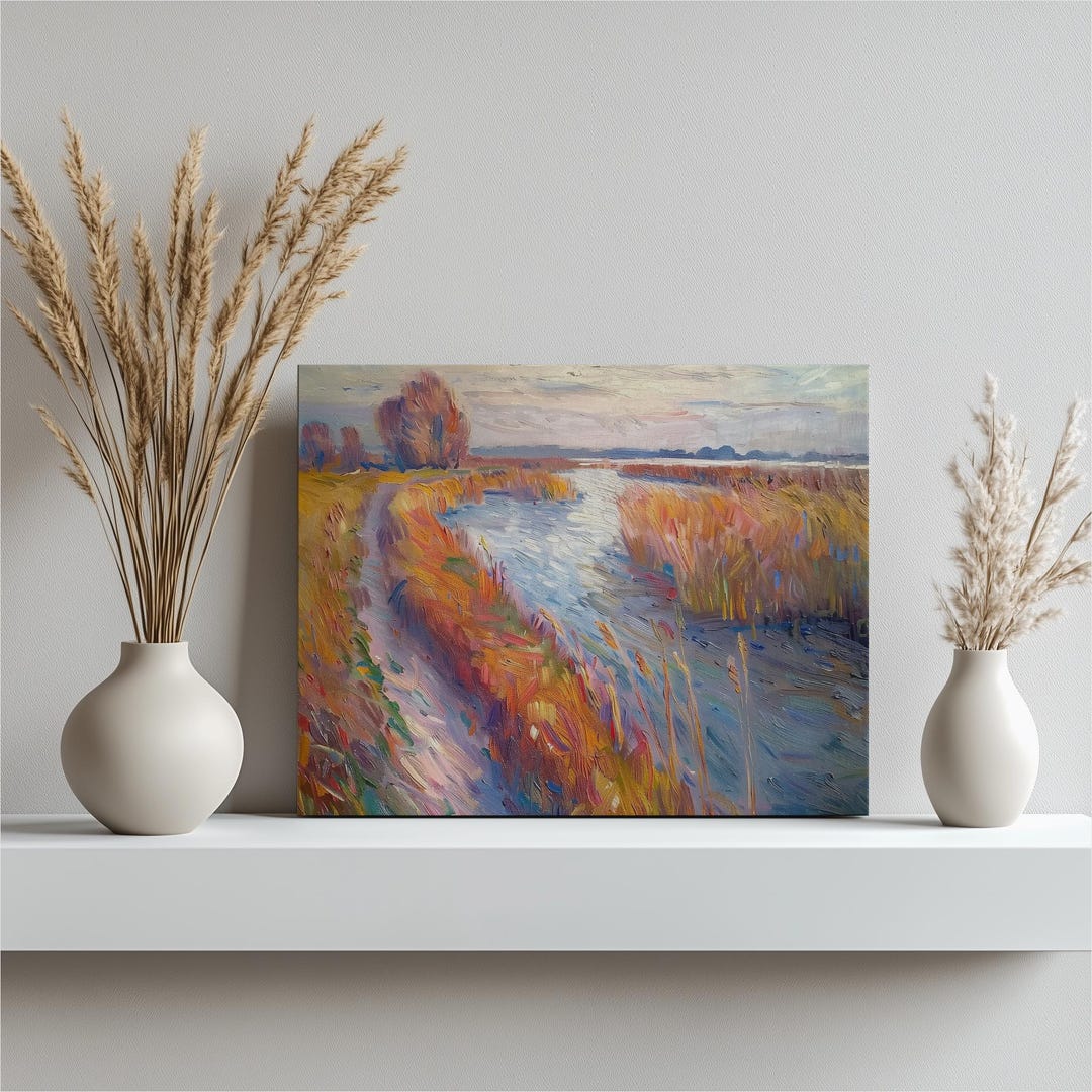 Marsh Canvas Wall Art for Living Room, Abstract Nature Painting With ...