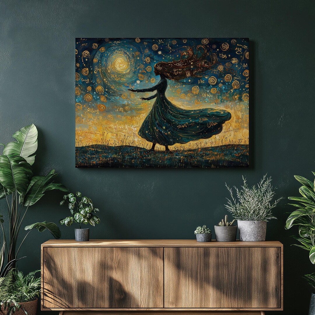 Rumi Calligraphy Surrealism Spiritual Awakening Starry Night Boho Wall ...