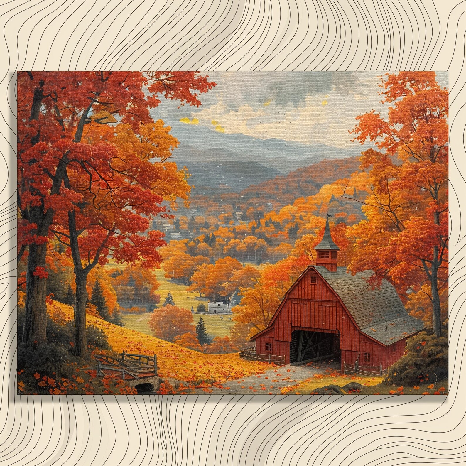 Vermont Canvas Wall Art: Beautiful Fall Foliage, Historic Covered ...