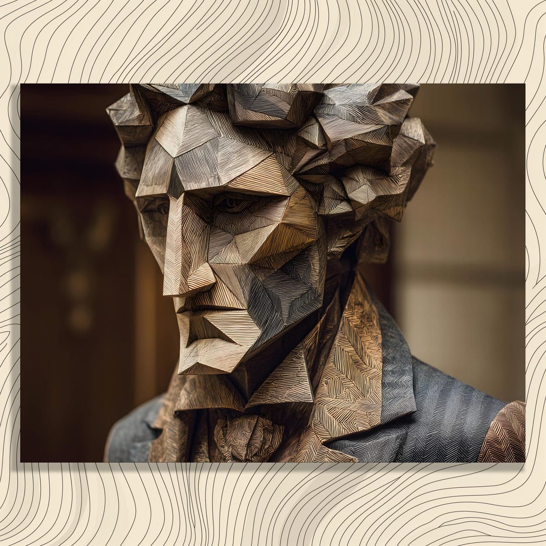 Origami Paper Bust Canvas Wall Art - Geometric Portrait Sculpture Print ...