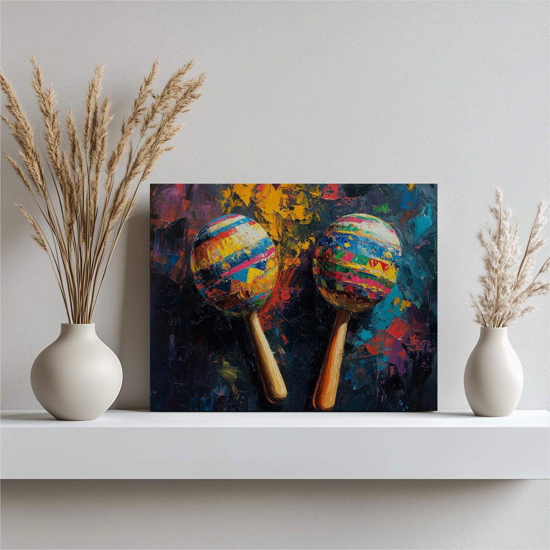 Catchy Maracas Canvas Wall Art - Colorful Boho Music Decor With Vibrant ...
