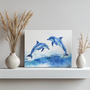 Dolphins Canvas Wall Art for Ocean Lovers, Serene Watercolor Painting ...