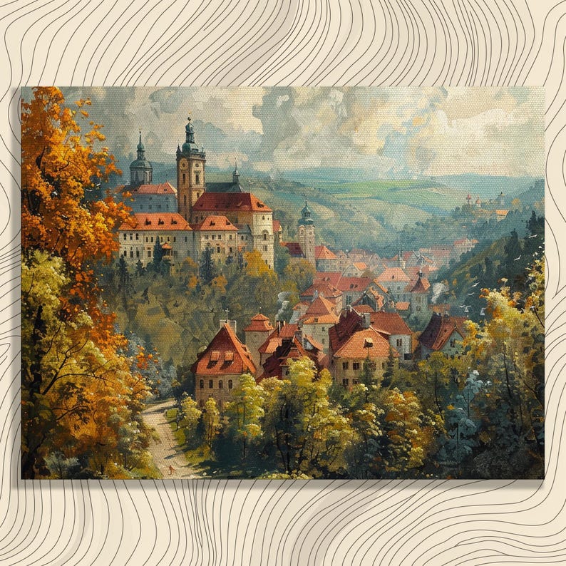Czech Republic Canvas Wall Art, Detailed Oil Painting Illustration of ...