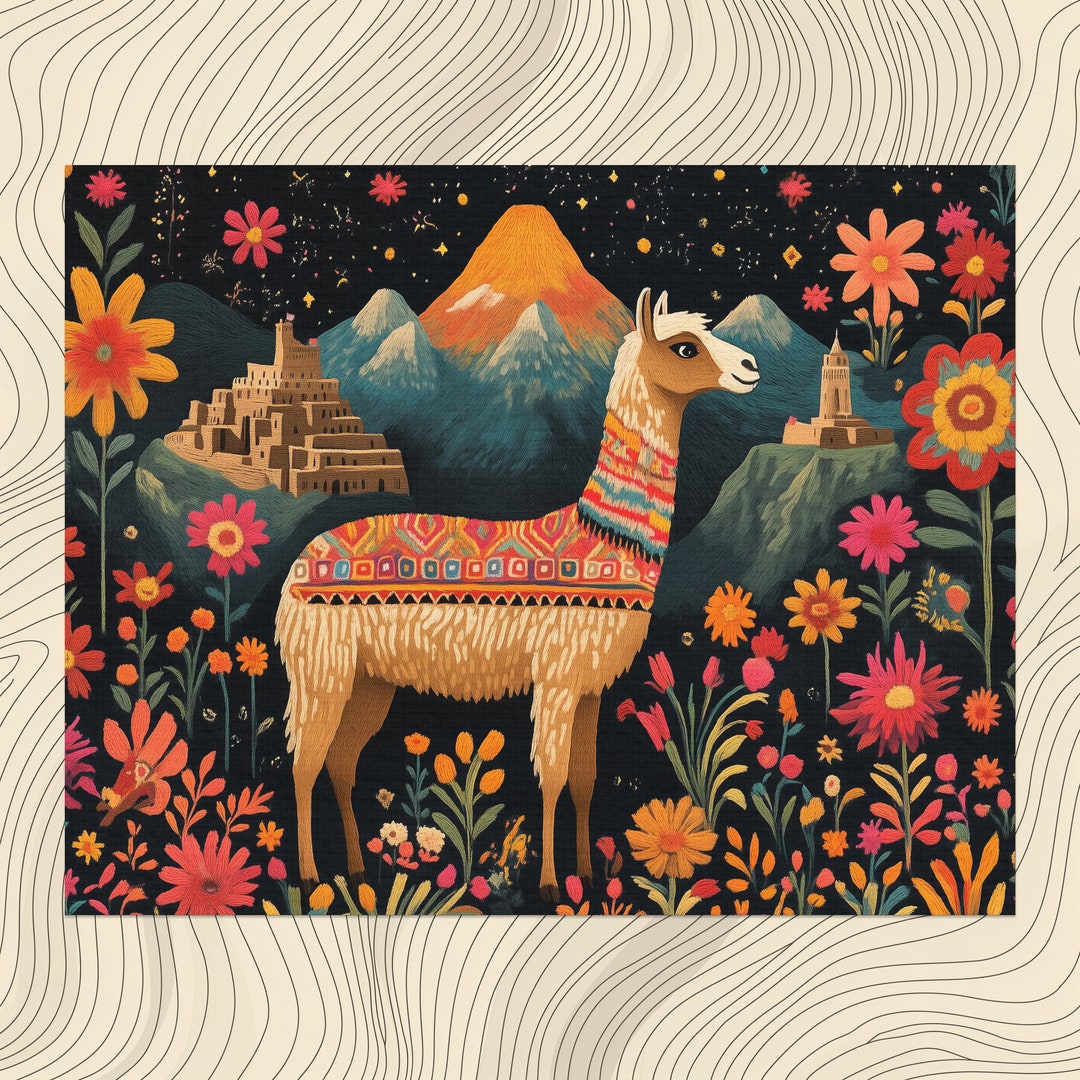 Peru Canvas Muurkunst Machu Picchu Lama's Andes Textiel Ingewikkeld ...