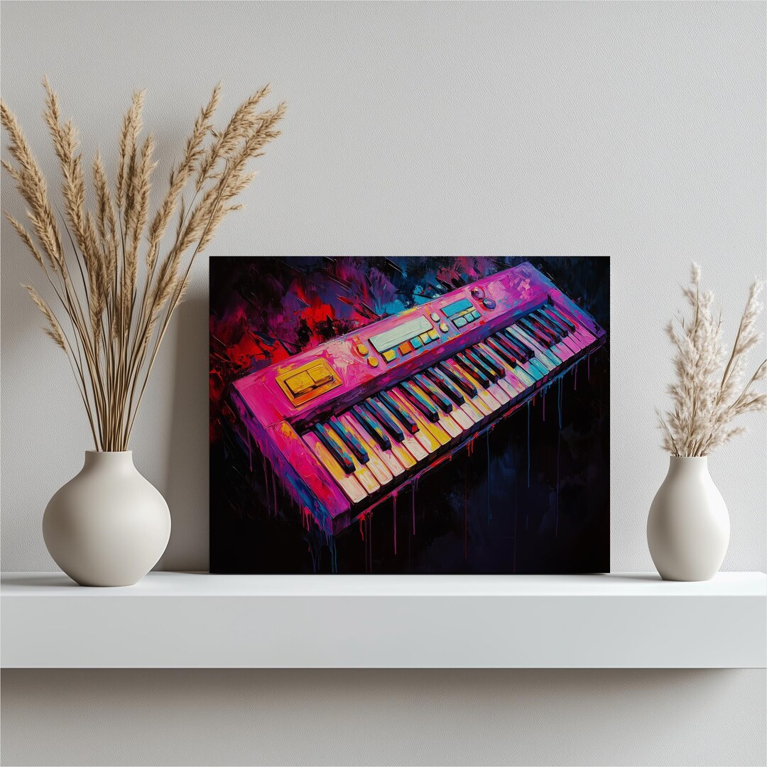 Electric Keyboard Canvas Wall Art, Graffiti Style, Colorful Oil ...
