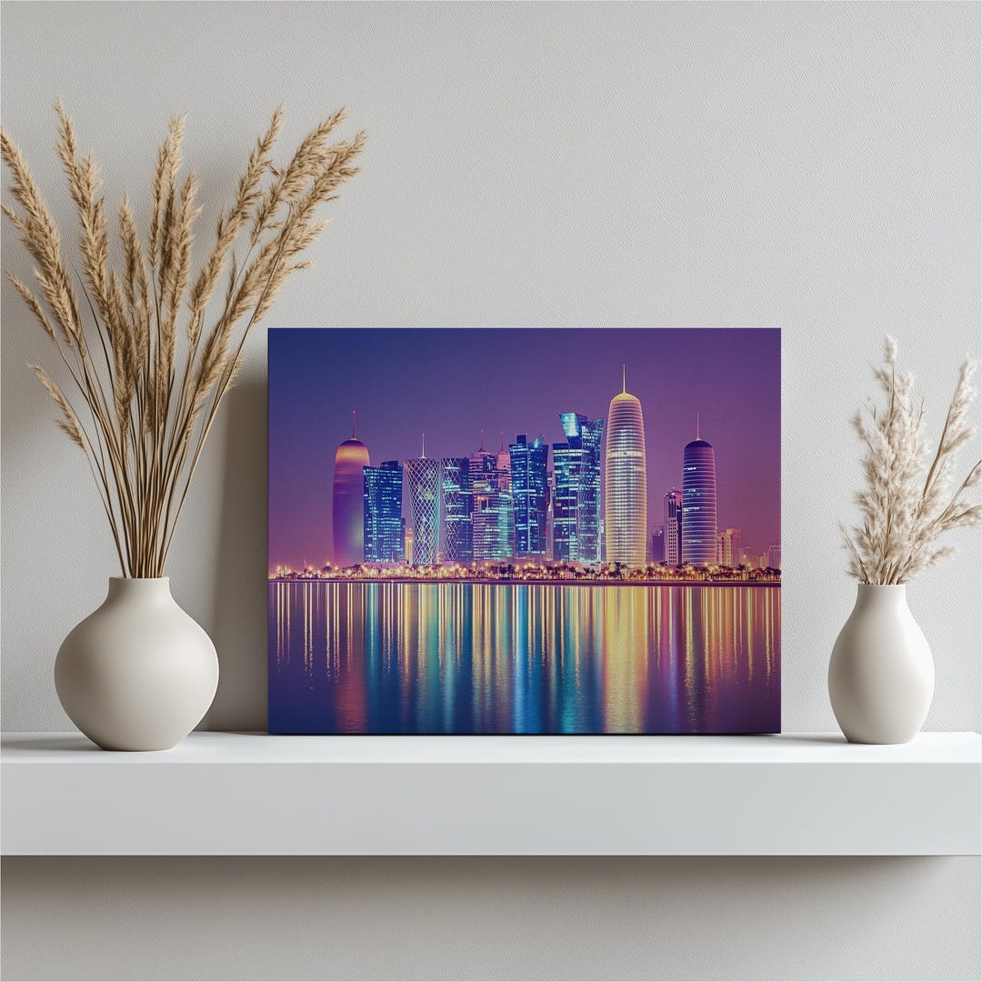 Doha Qatar Canvas Prints City Skyline Wall Art Urban Art City Lights ...