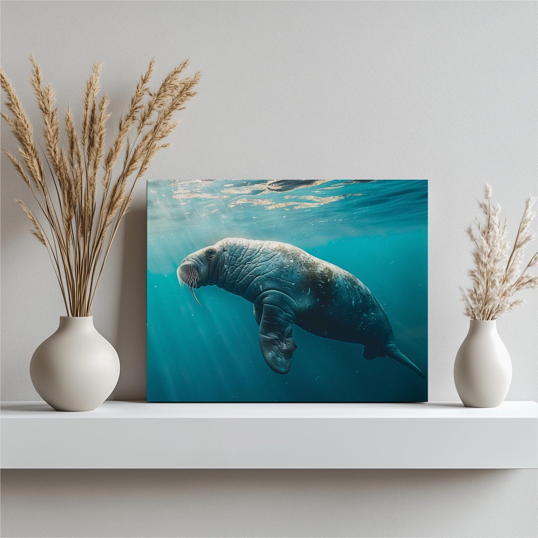 Walrus Canvas Wall Art, Underwater Animal Decor, Sea Life, Marine ...