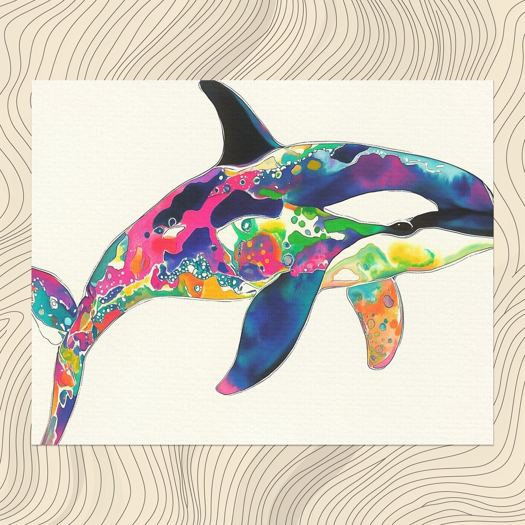 Colorful Orca Canvas Wall Art, Great White Whale Decor, Ocean Lover ...