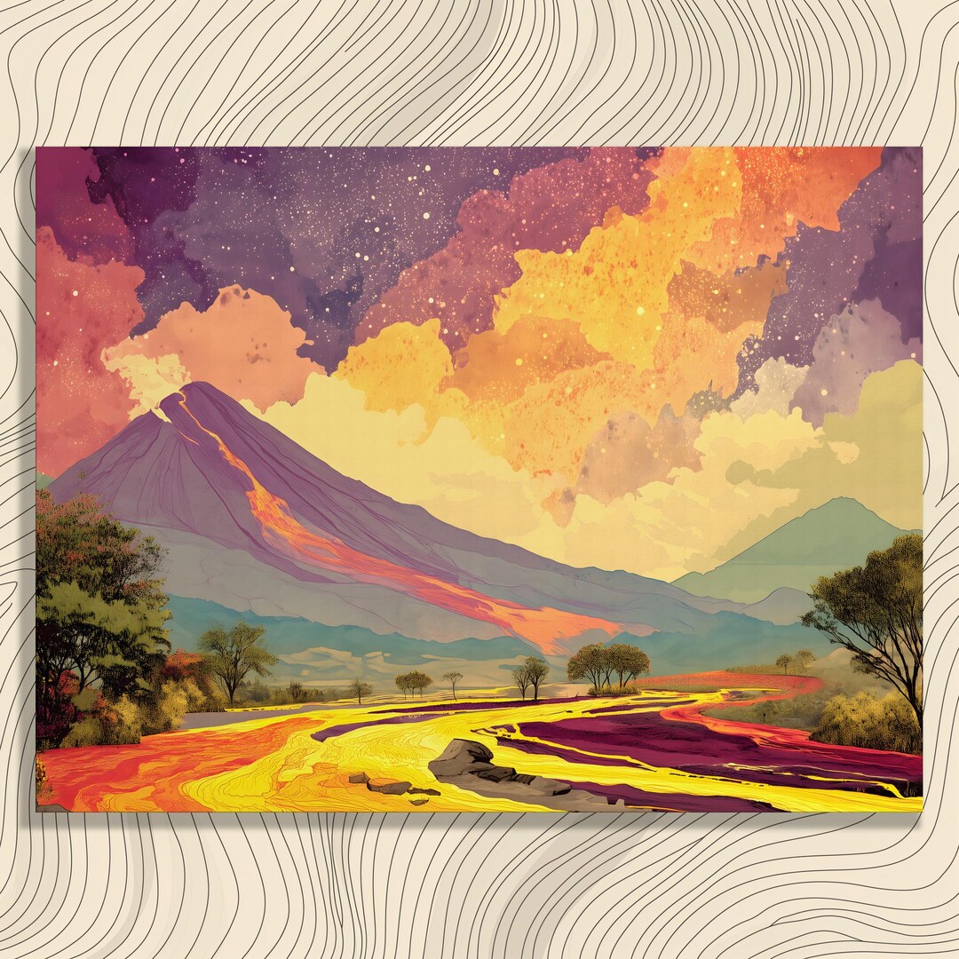 Volcano Eruption Canvas Wall Art – Vibrant Volcanic Activity Landscape ...