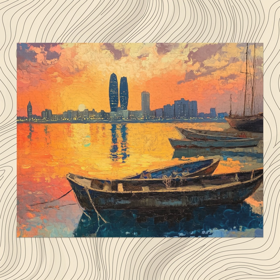 Bahrain Canvas Wall Art Pearl Diving Boats Manama Scene Sunset Colors ...