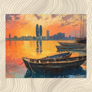 Bahrain Canvas Wall Art Pearl Diving Boats Manama Scene Sunset Colors ...
