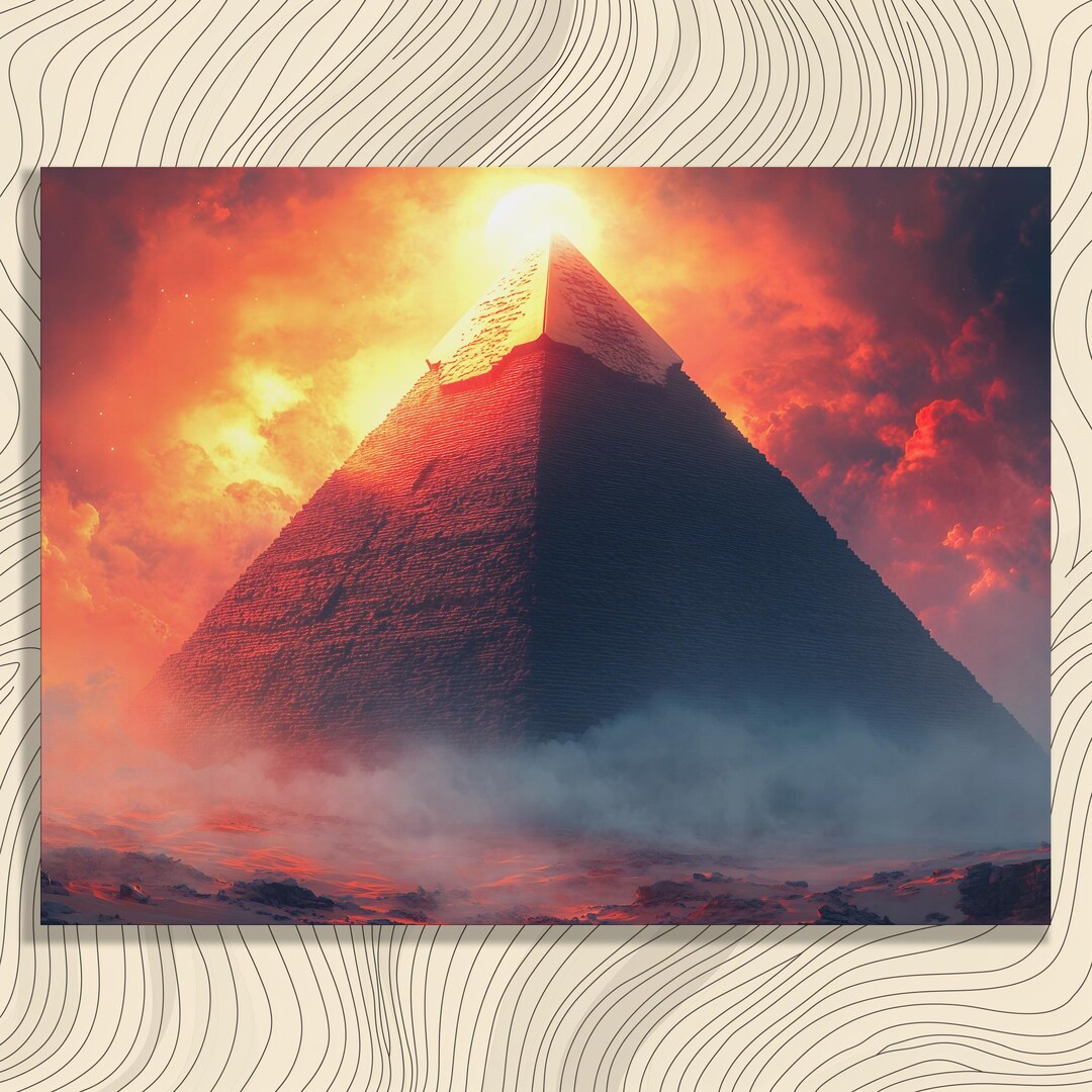 Dramatic Pyramid Sunset Canvas Wall Art – Surreal Desert Landscape ...