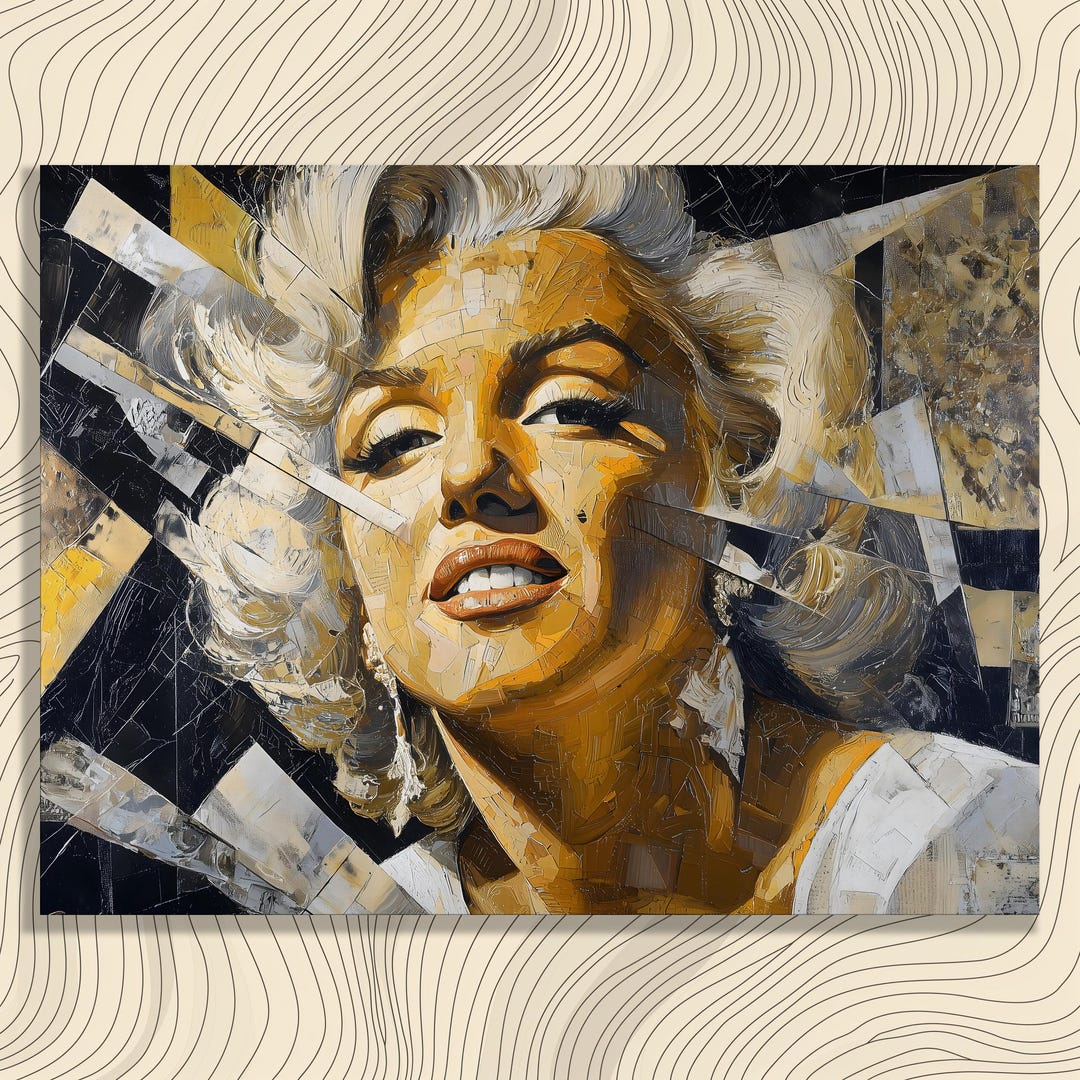 Glamorous Mosaic Portrait Canvas Wall Art – Modern Gold Black and White ...