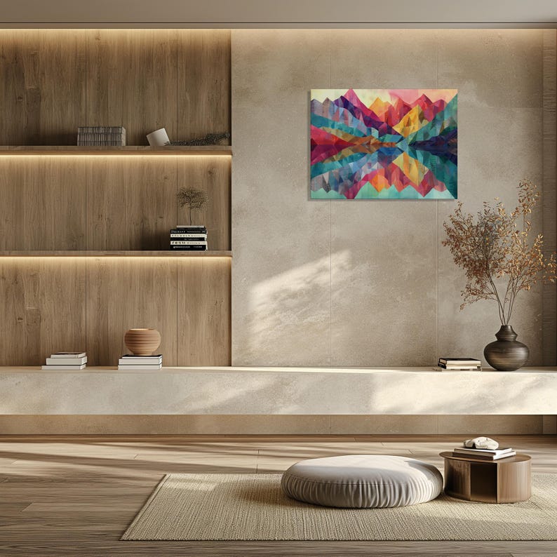 Colorful Dreamy Mountain Landscape Canvas Wall Art, Abstract Surreal ...