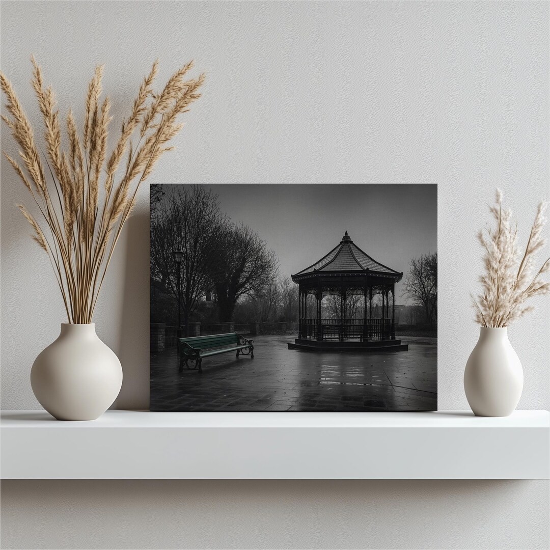 Bandstand Canvas Wall Art, Black and White Bandstand Scene, Green Space ...