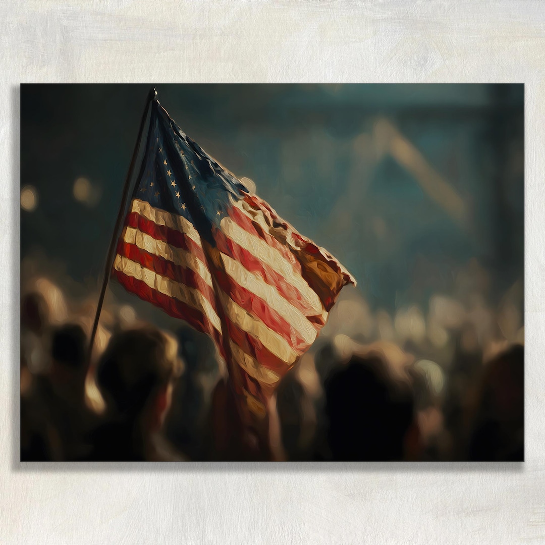 American Flag Canvas Wall Art Patriotic Stadium Moment Oil Painting ...