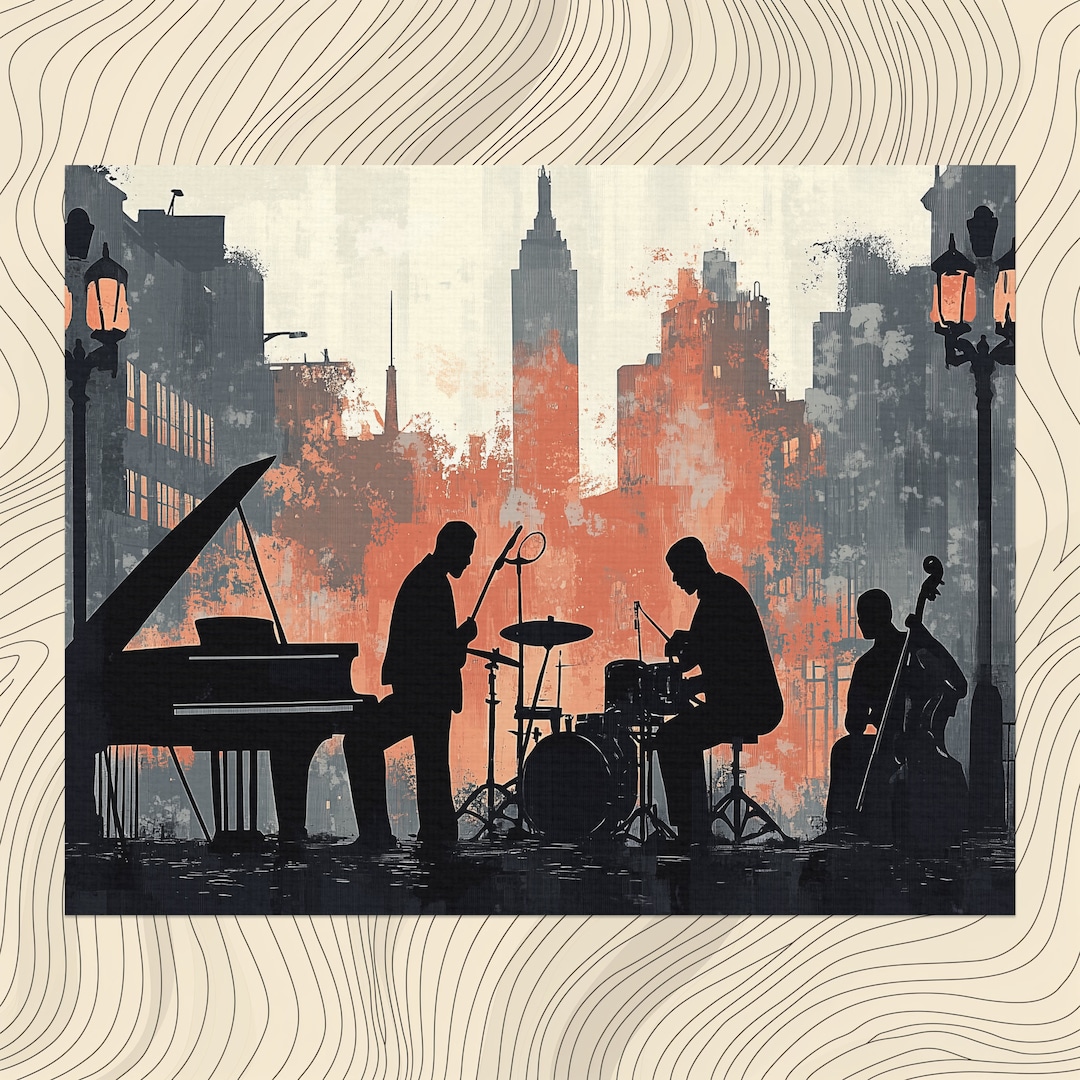 Jazz Music Canvas Wall Art Elegant Urban Postcards Decor With Musicians ...
