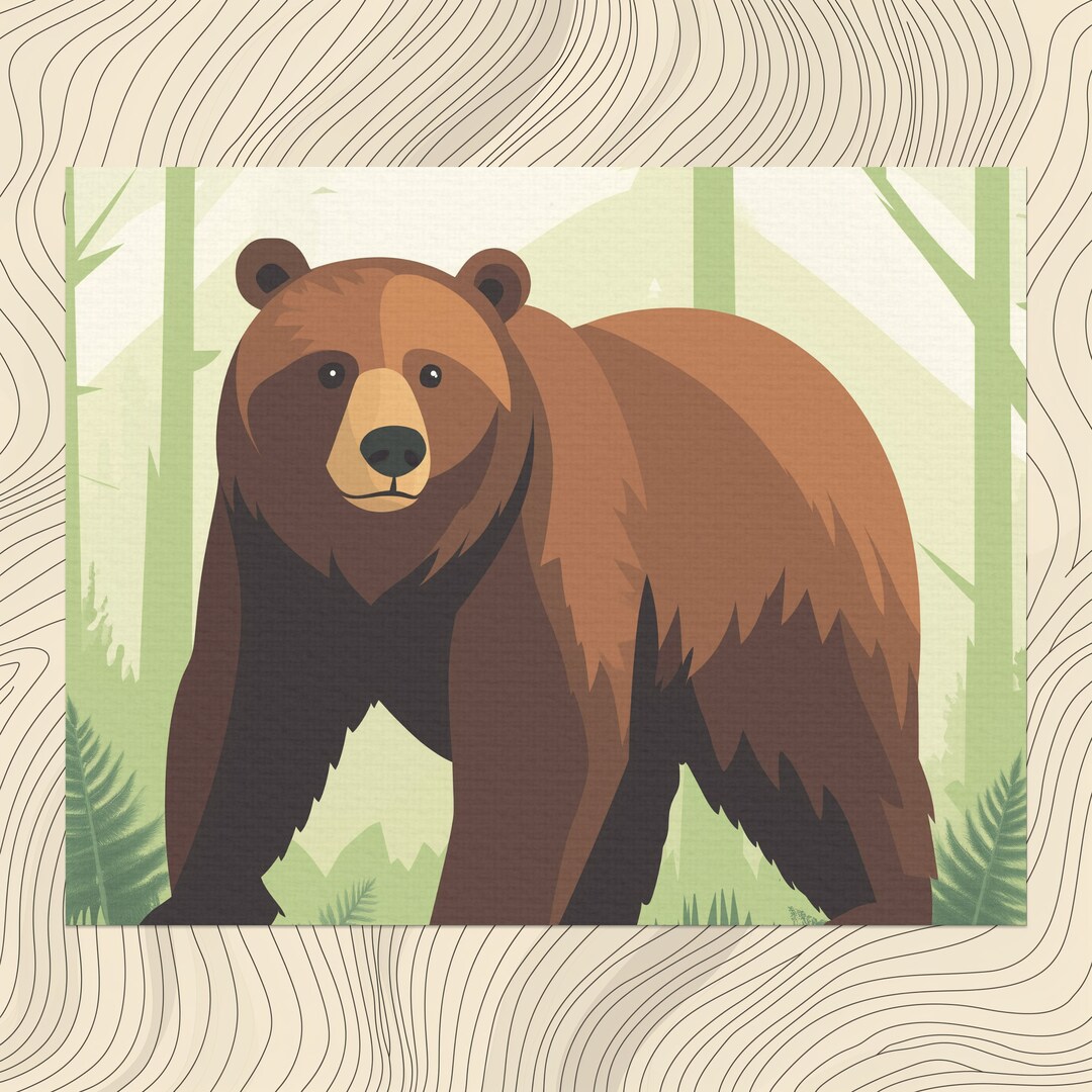 Bear Canvas Wall Art Minimalist Brown Bear Illustration, Forest ...