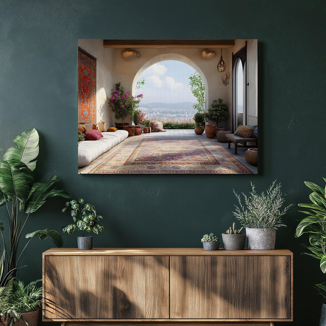 Rooftop Terrace Canvas Wall Art - Arched Patio With Oriental Rug ...
