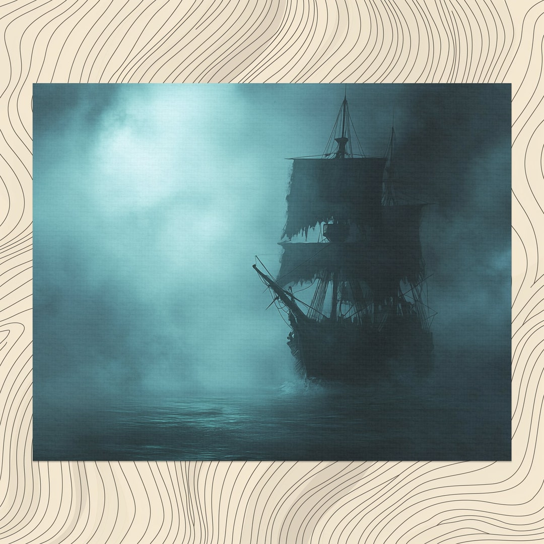 Ghostly Ship Canvas Wall Art, Eerie Sails, Foggy Sea, Supernatural ...