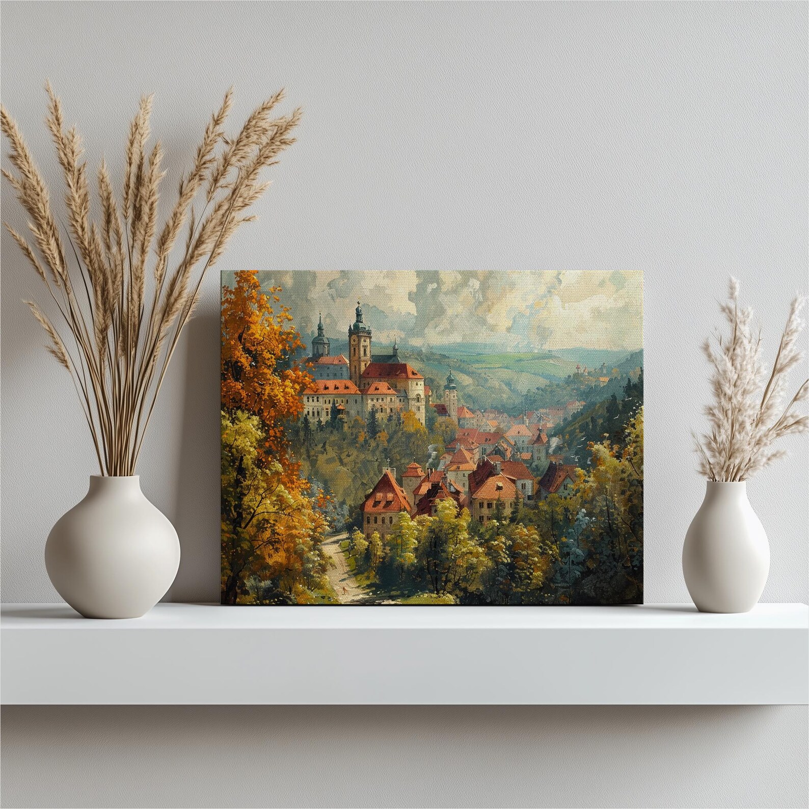Czech Republic Canvas Wall Art, Detailed Oil Painting Illustration of ...