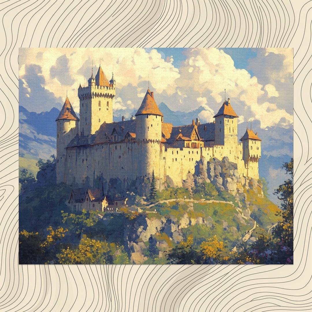 Moldova Canvas Wall Art, Detailed Medieval Castle Painting High ...