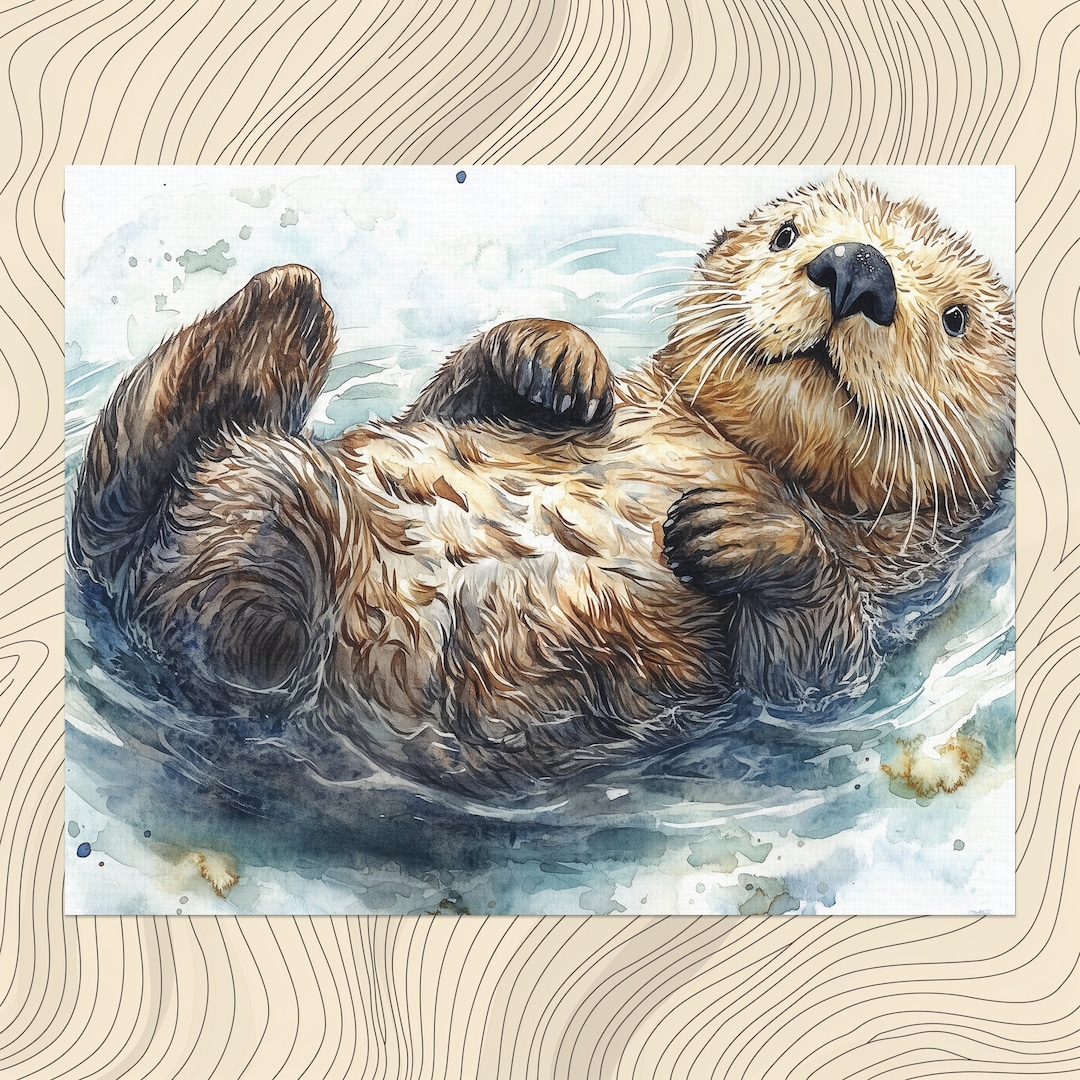 Sea Otter Canvas Wall Art, Stunning Sea Otter Painting for Ocean Lovers ...