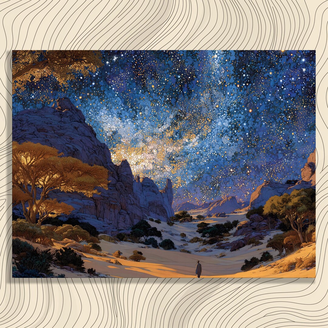 Desert Night Sky Canvas Wall Art – Starry Galaxy Decor Print Cosmic Landscape Wall Hanging ...