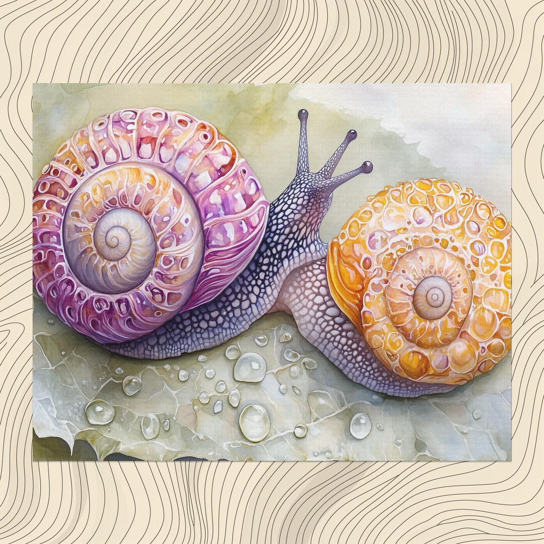 Snails Canvas Wall Art, Watercolor Print for Nature Lovers in Magenta ...