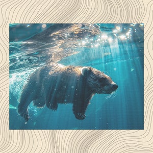 Wolverine Swimming Canvas Wall Art, Hyper Realistic Aquatic Mammal ...