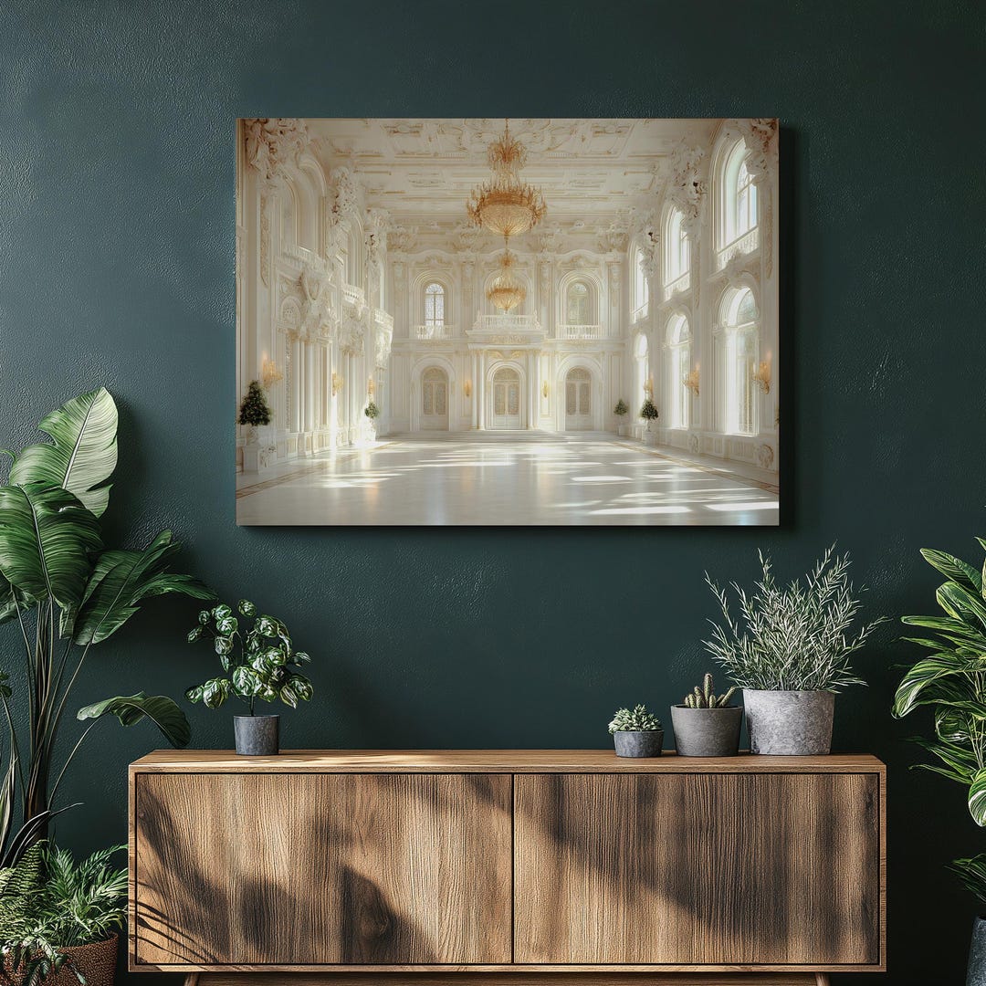 Baroque Palace Ballroom Canvas Wall Art - Opulent Chandelier Interior ...