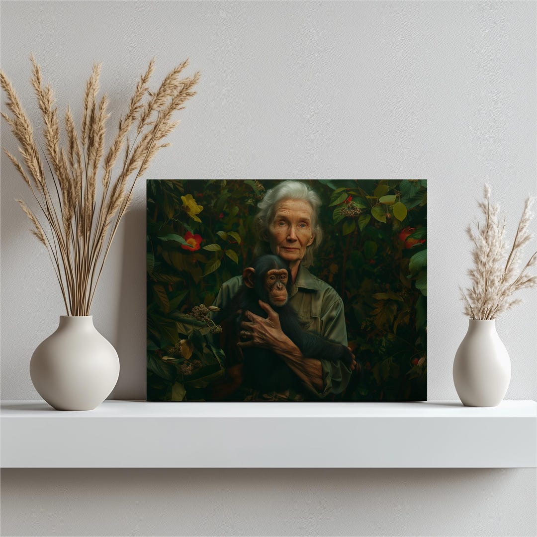 Jane Goodall Canvas Wall Art Print – Wildlife Painting Decor for Nature ...