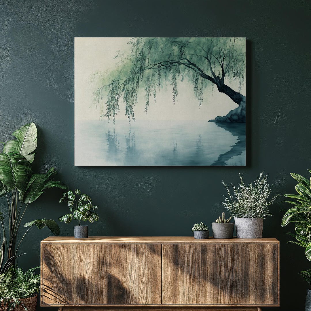 Serene Willow Tree Canvas Wall Art Print – Tranquil Nature Painting ...