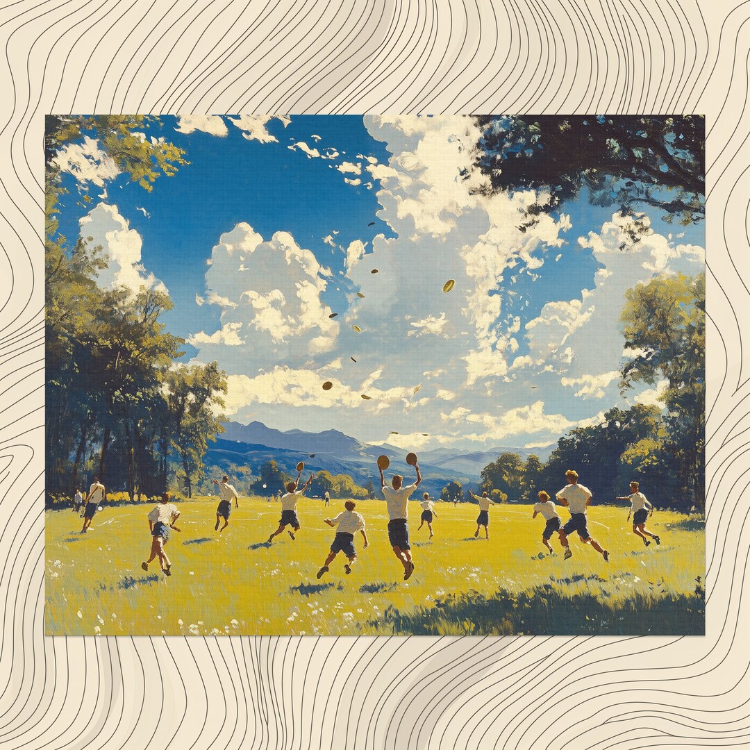 Ultimate Frisbee Canvas Wall Art, Team Sport Painting Sunny Field ...
