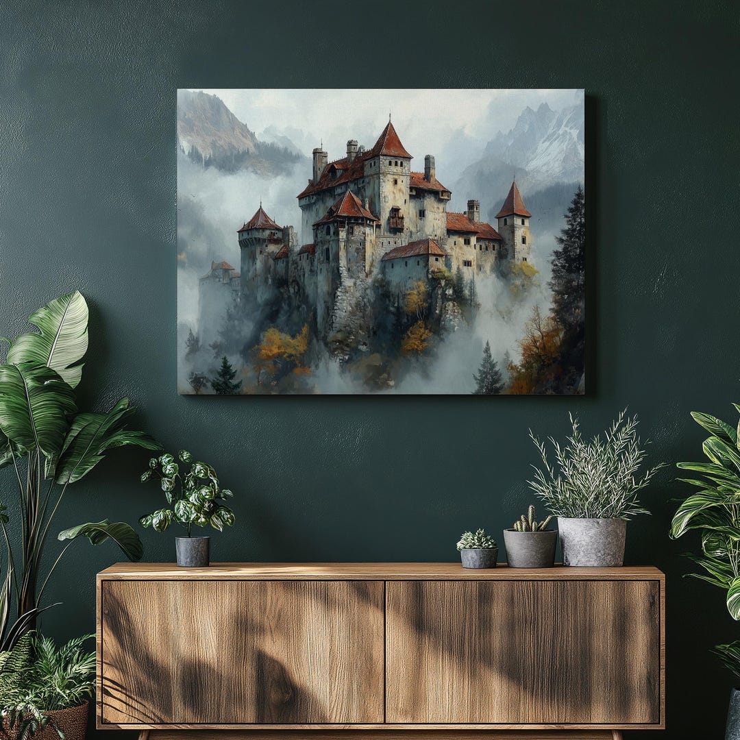 Romania Canvas Wall Art Bran Castle With Carpathian Mountains Mystical ...